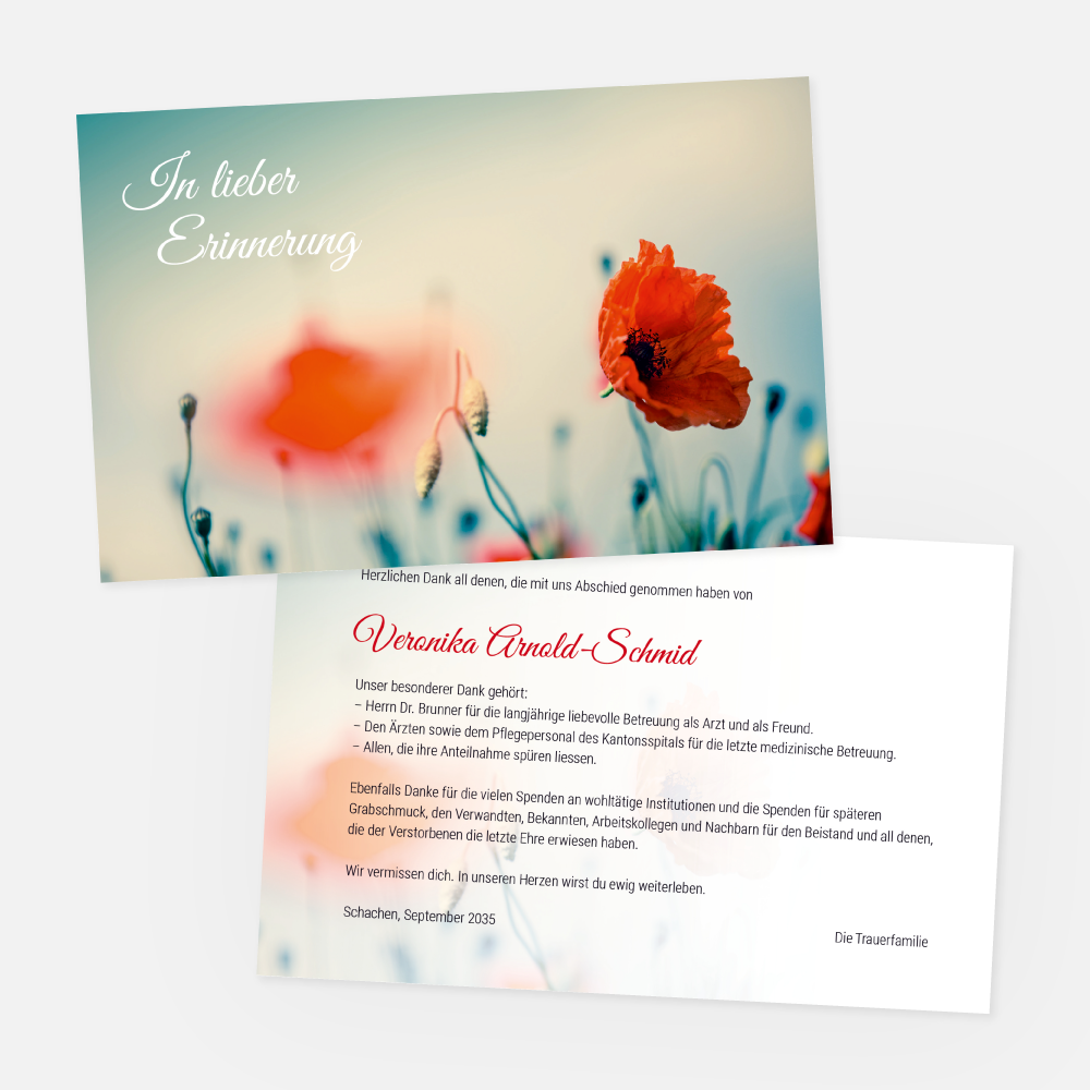 Trauerkarte Mohn online bestellen - 100% Schweiz