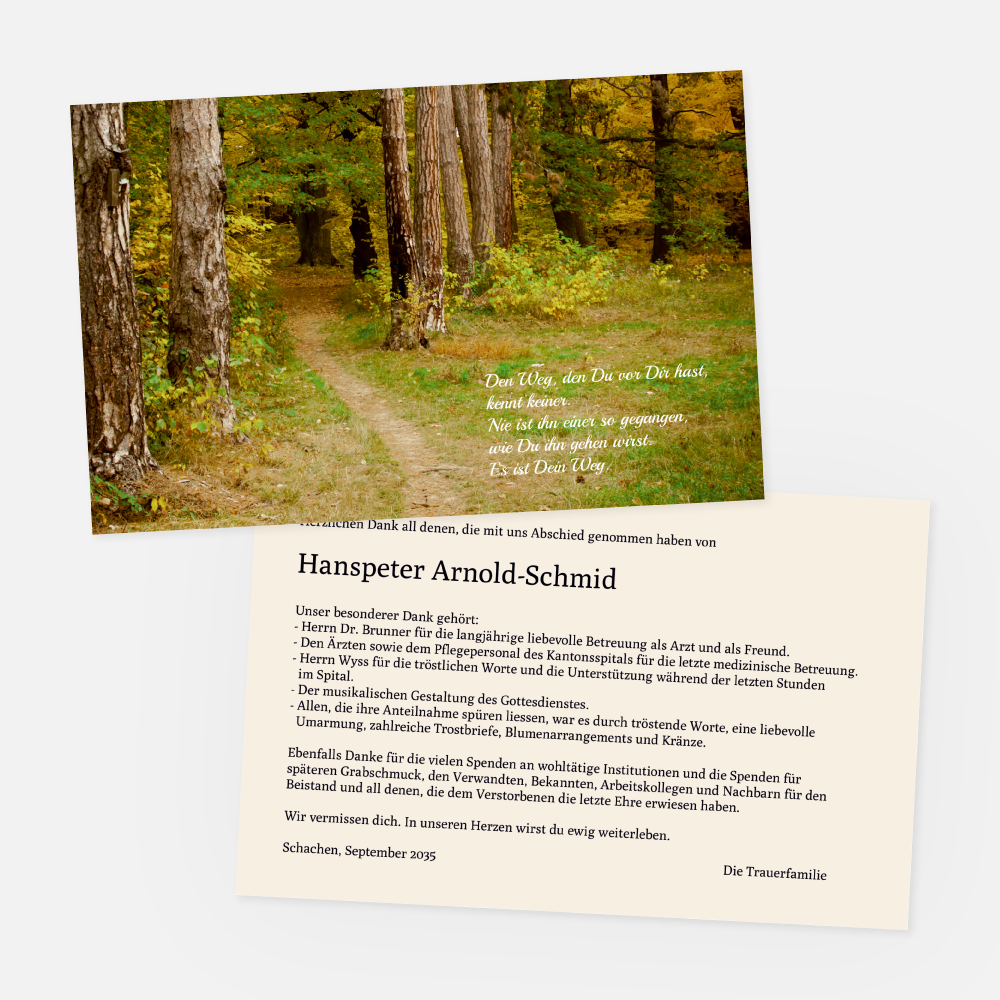 Trauerkarte Wald online bestellen - 100% Schweiz